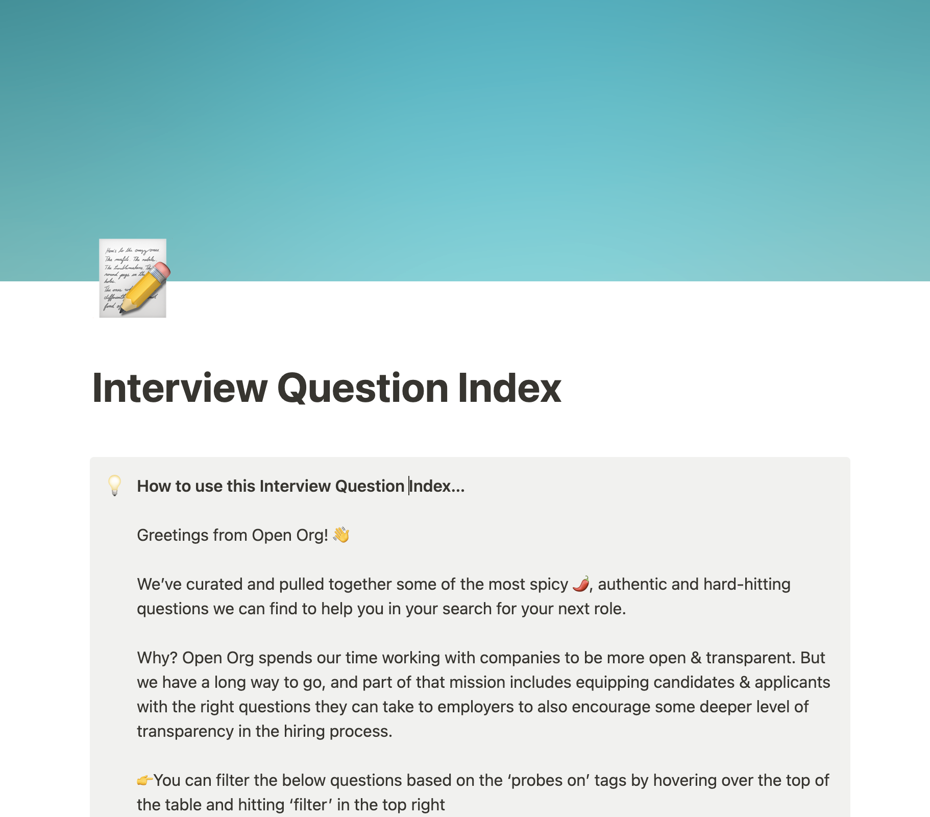 Open Org S Interview Question Index